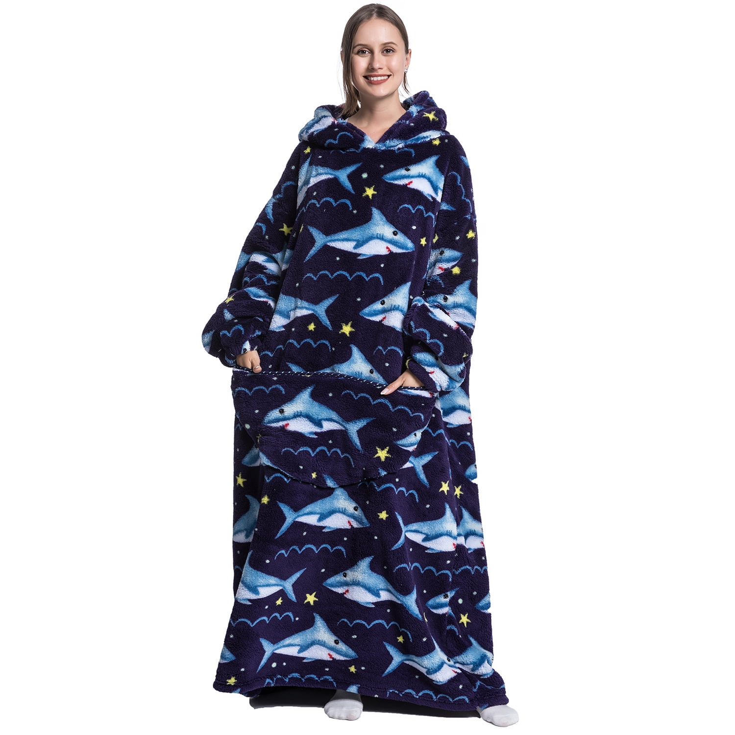 Msrlassn Extra Long Wearable Blanket Hoodie for Women Men Adults ...