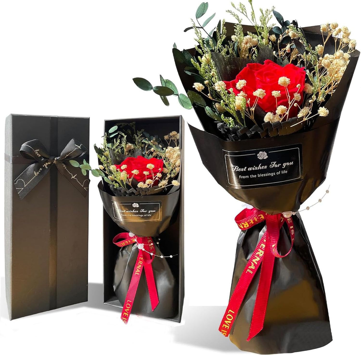 Mstorxxin Preserved Roses in a Box, Forever Real Single Eternal Red ...