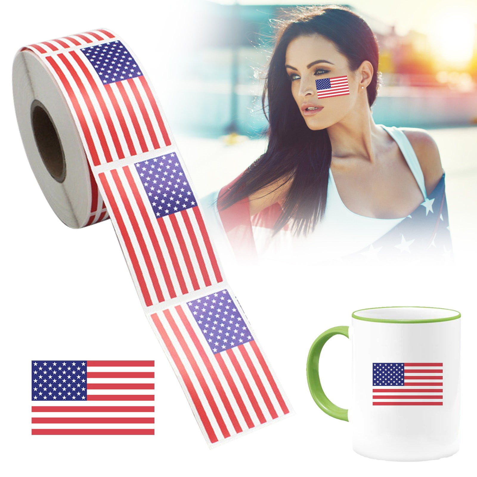 Msuo Stickers Small Rectangle American Flag Stickers on A Roll American ...