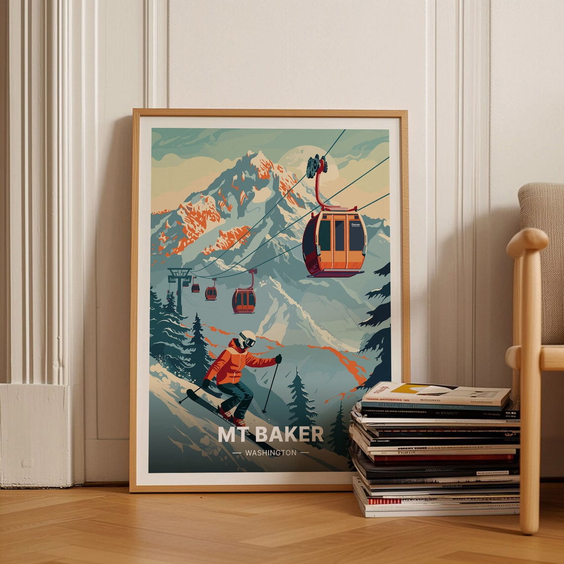 Mt Baker Ski Resort Travel Poster, Washington North Cascades Art, Retro ...