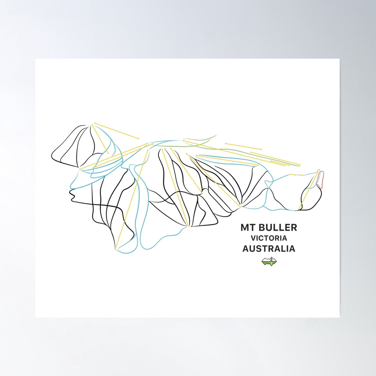 Mt Buller - Australian Mountain Resort Skiing Trail Map Poster Wall Art ...