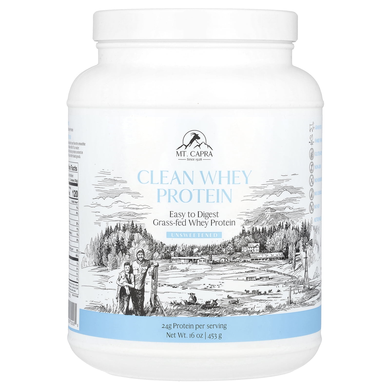 Mt. Capra Clean Whey Protein Powder, Unsweetened, Grass-Fed, 16 oz ...