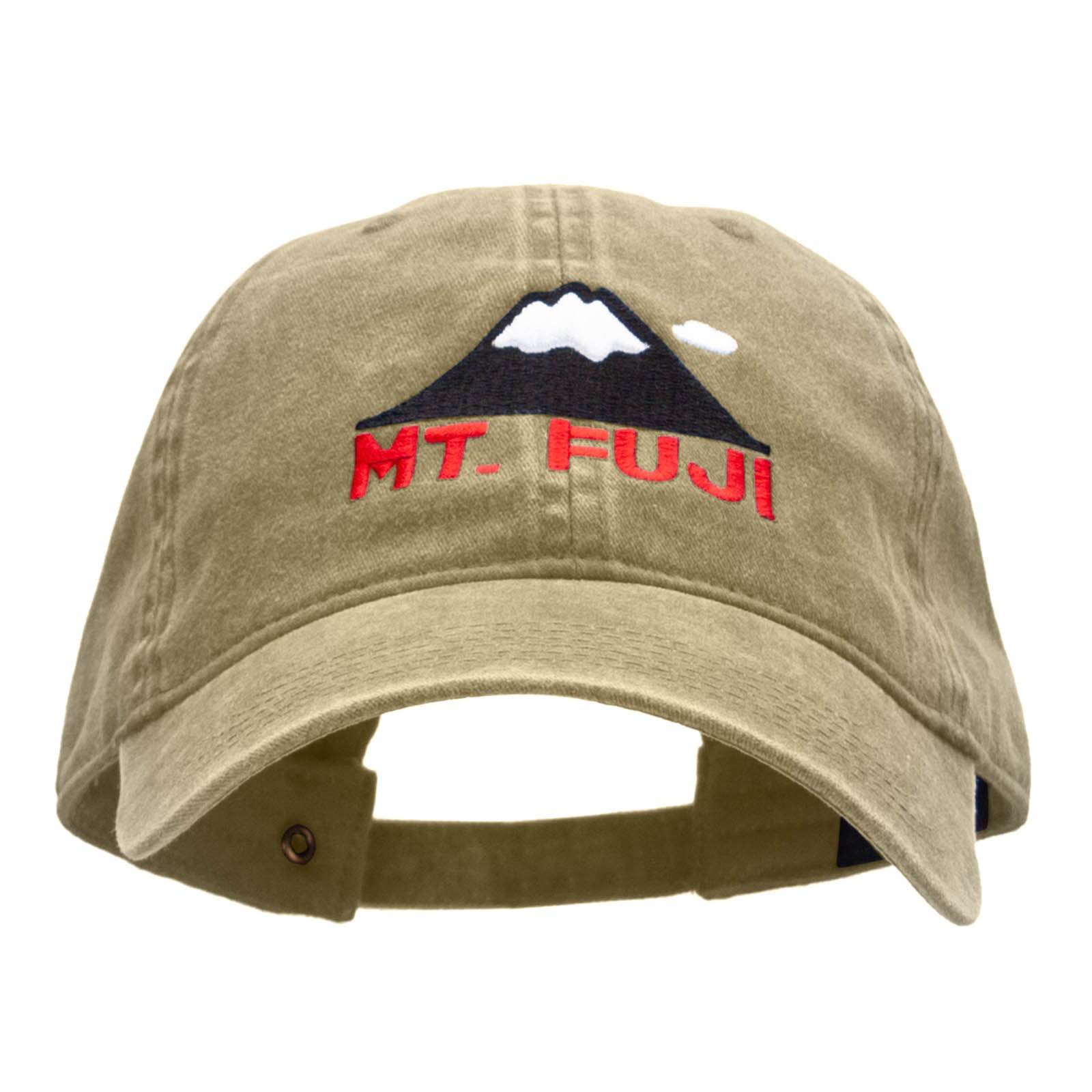Mt Fuji Embroidered Washed Cotton Brass Buckle Cap - Khaki OSFM ...