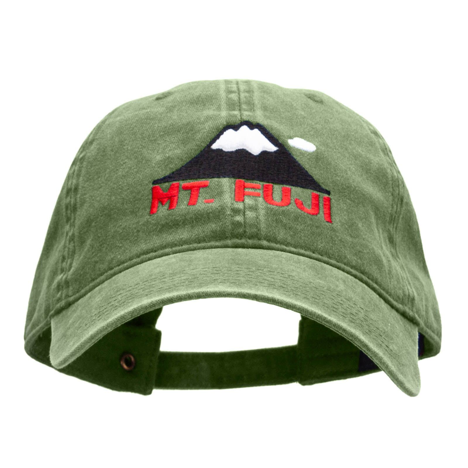 Mt Fuji Embroidered Washed Cotton Brass Buckle Cap - Olive OSFM ...