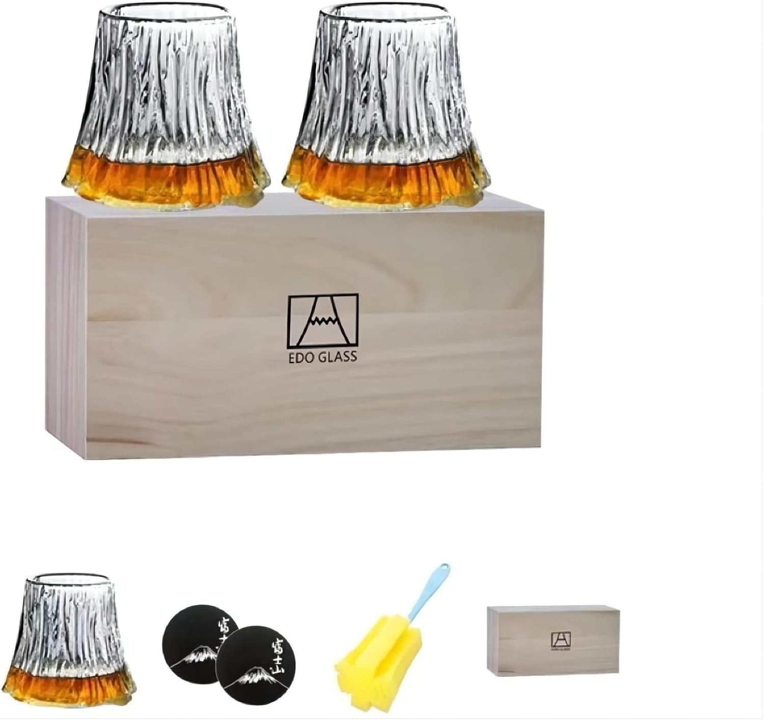 Mt. Fuji Rock Glasses (Plain) Mt. Fuji Tumbler Glass Pair Set of 2 Fuji Whiskey Glass Beer Glass ...