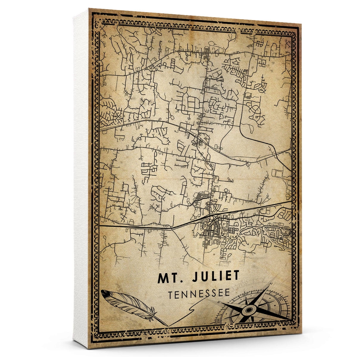 Mt. Juliet Vintage Map Prints Canvas, Tennessee Map Art Canvas, Canvas, Mt. Juliet Map City ...