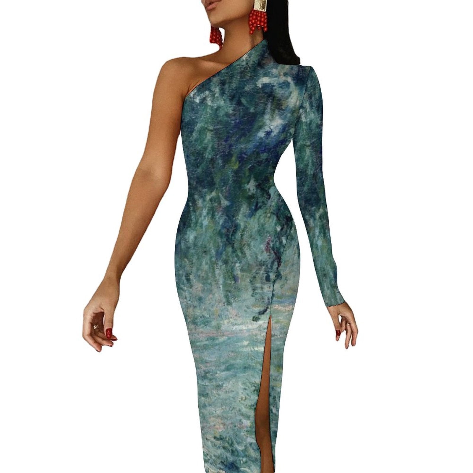 Mt Morning on the Seine Fine Art Half Dleeve Split Dress luxury evening ...