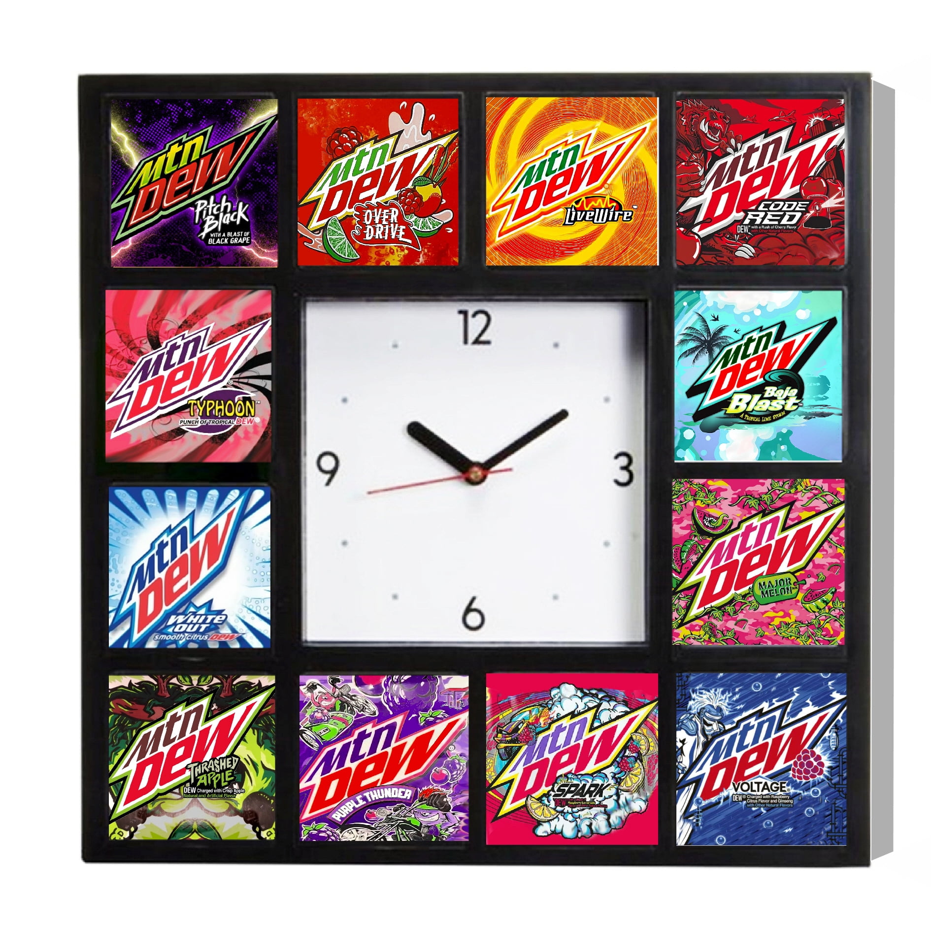 Mt Mtn Dew Variety Pack Clock with 12 logos Voltage, Typhoon, Live Wire ...
