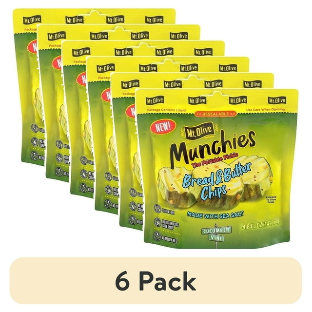 (6 pack) Mt. Olive Munchies Bread & Butter Pickle Chips, 4.8 fl oz ...