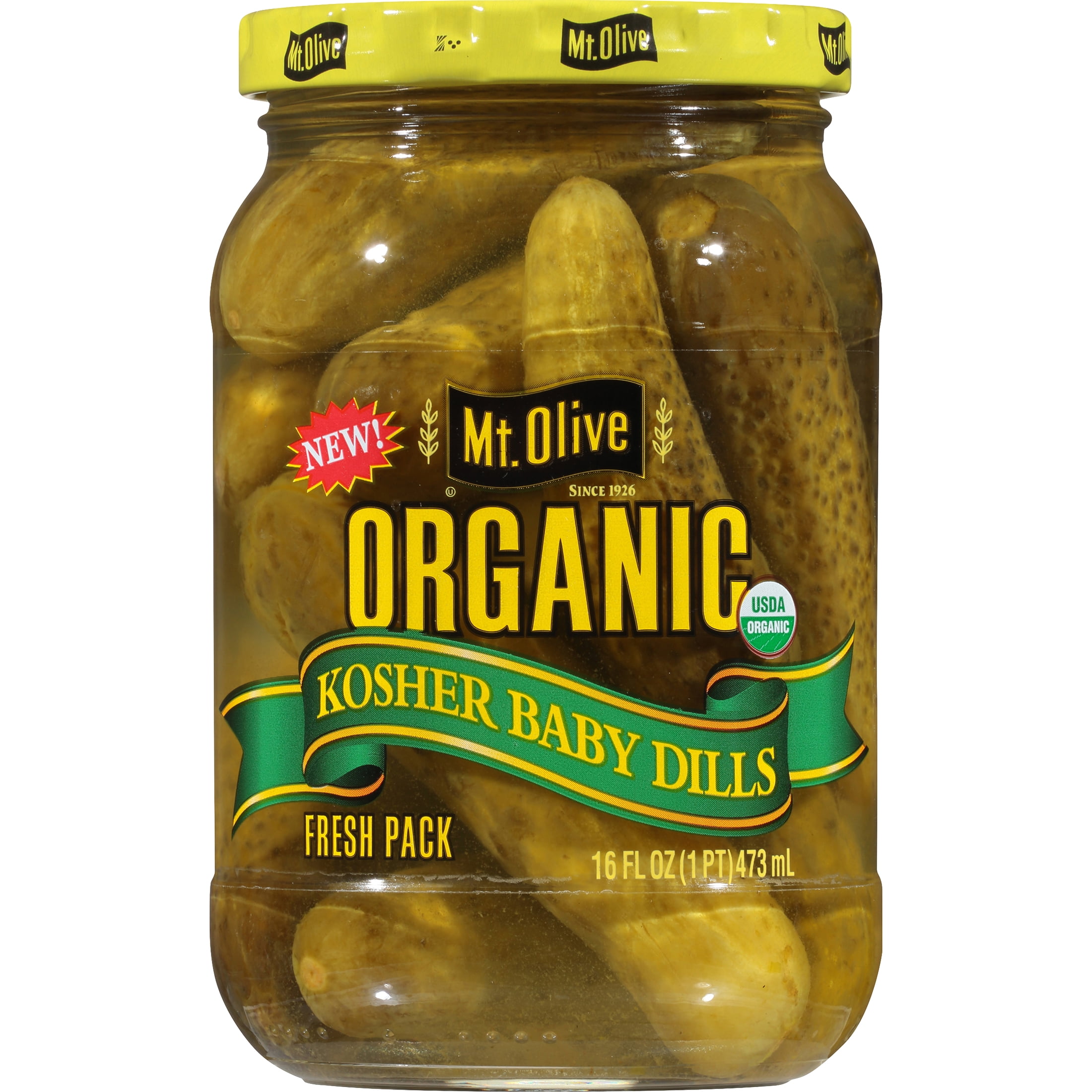Mt. Olive Organic Kosher Whole Baby Dill Pickles, 16 fl oz Jar ...