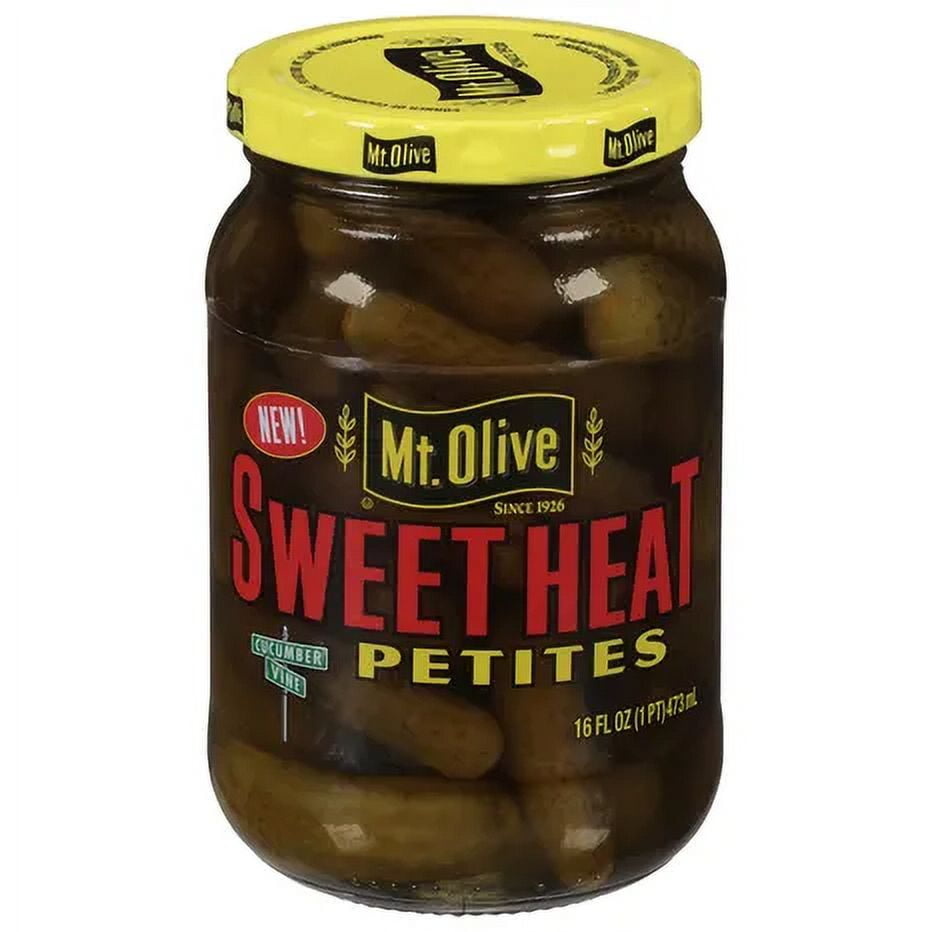 Mt Olive Pickles, Sweet Heat Petites, Spicy Whole Baby Cucumbers, 16 oz ...