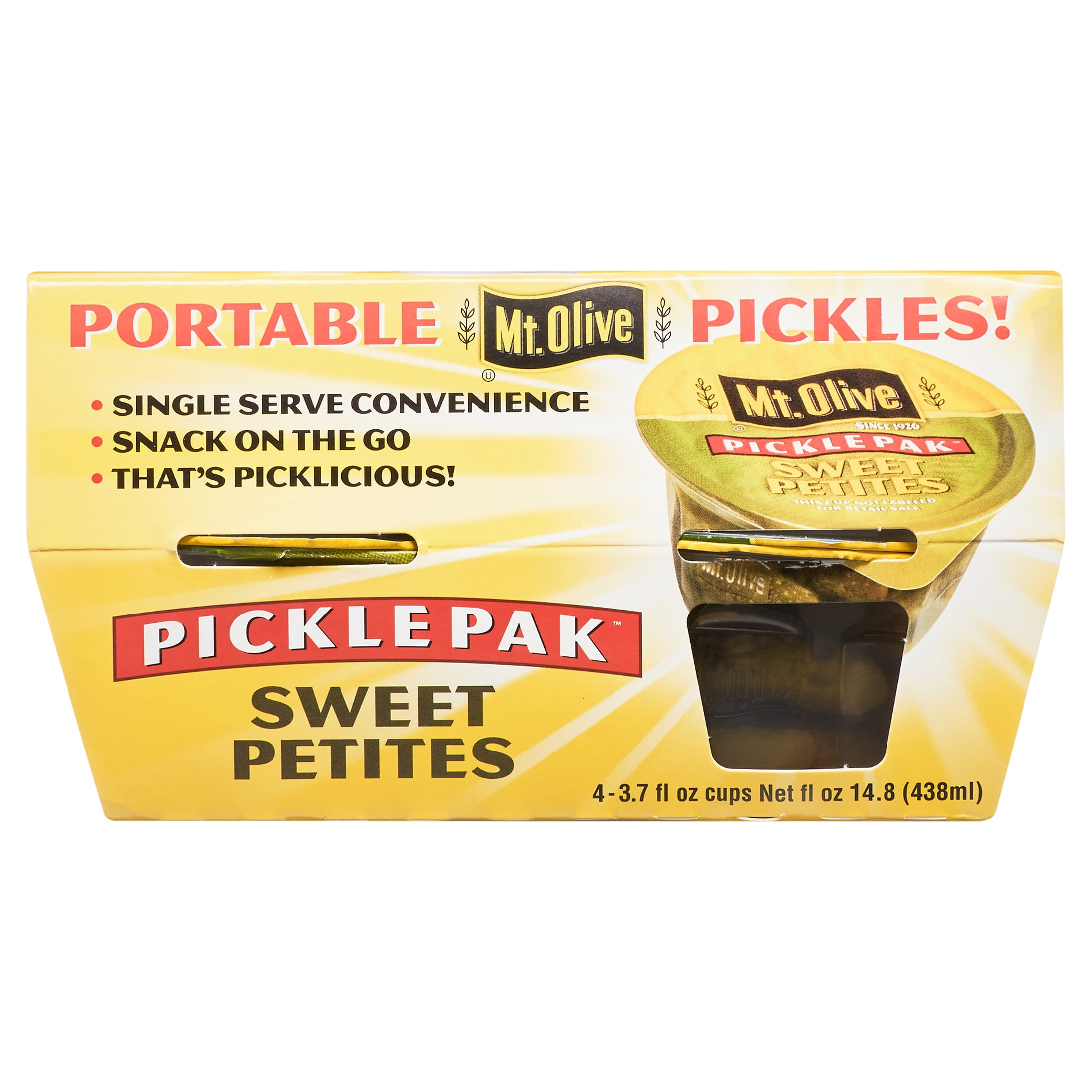 Mt. Olive Mini Kosher Sweet Petites Pickles, 4 Pack - 3.7 fl oz Cups ...
