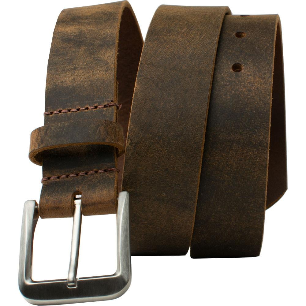 Mt. Pisgah Distressed Leather Belt with Titanium Buckle by Nickel Smart ...