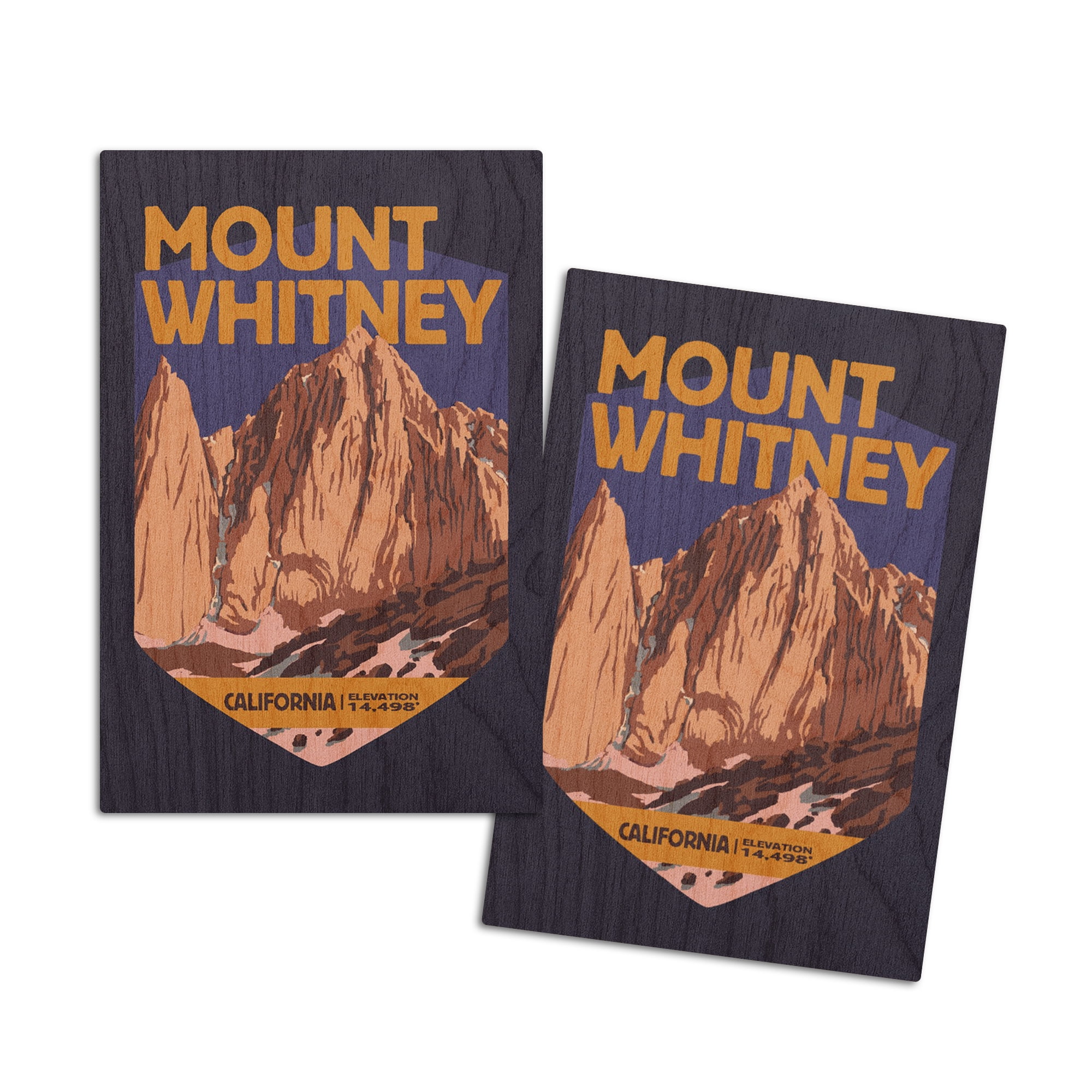 Mt Whitney, California, Peak, Contour (4x6 Birch Wood Postcards, 2-Pack ...