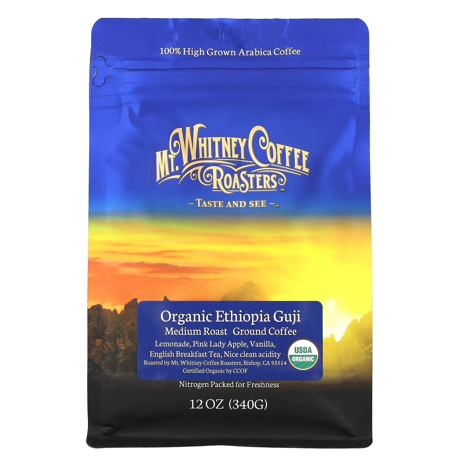 Mt. Whitney Coffee Roasters Organic Ethiopia Guji, Ground Coffee, Medium Roast, 12 oz (340 g ...