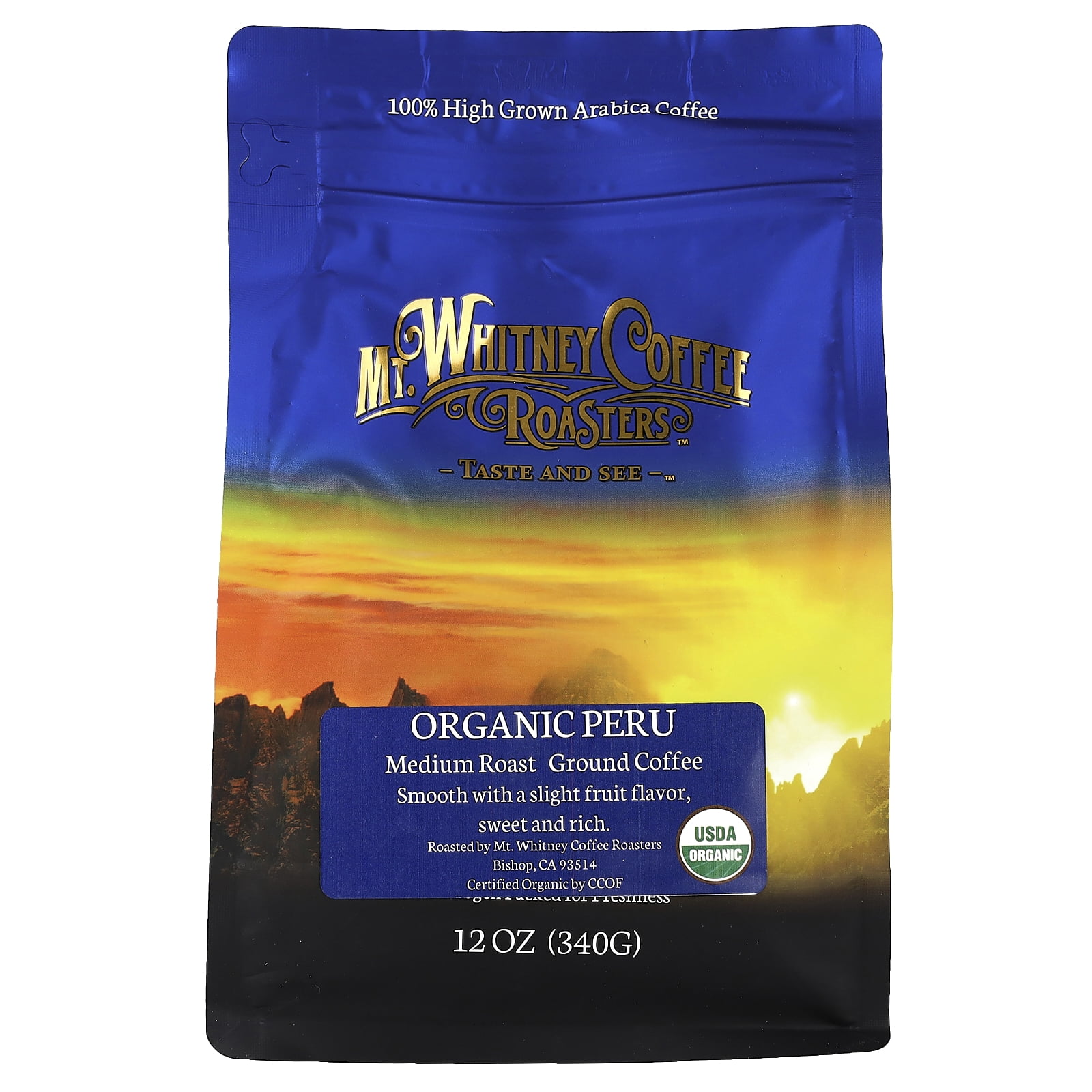 Mt. Whitney Coffee Roasters Organic Peru, Ground Coffee, Medium Roast ...