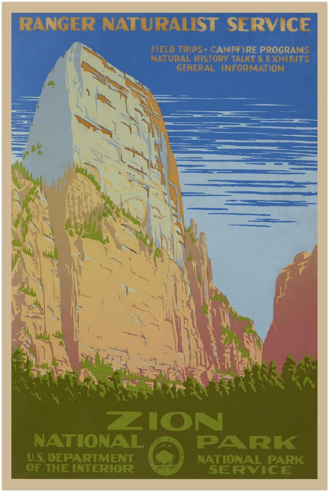 Mt. Zion - Utah - National Park Service Poster (24x36Inches(Black ...