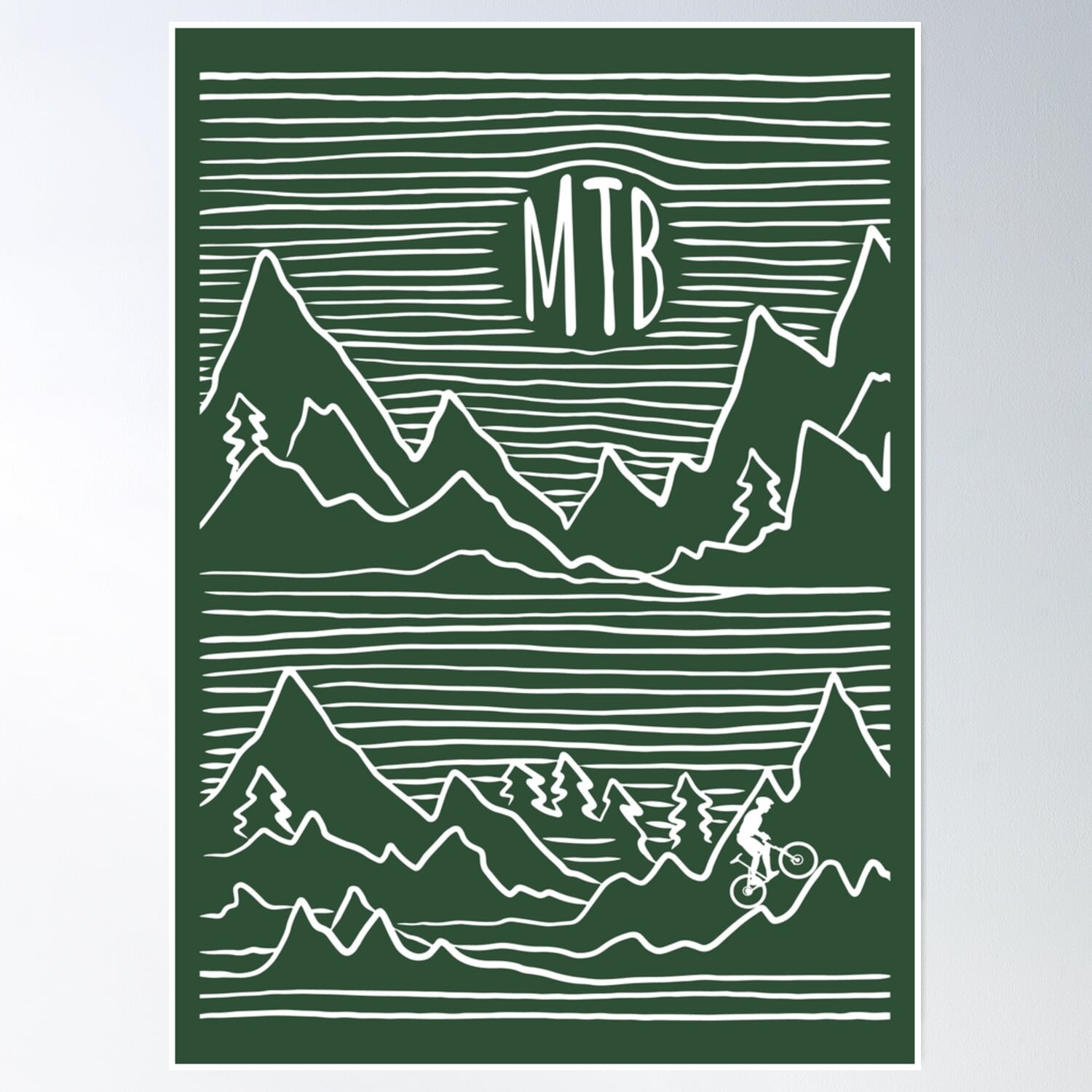 Mtb Mountain Biking Line Drawing Mountains Trails Bikes Poster Wall Art ...