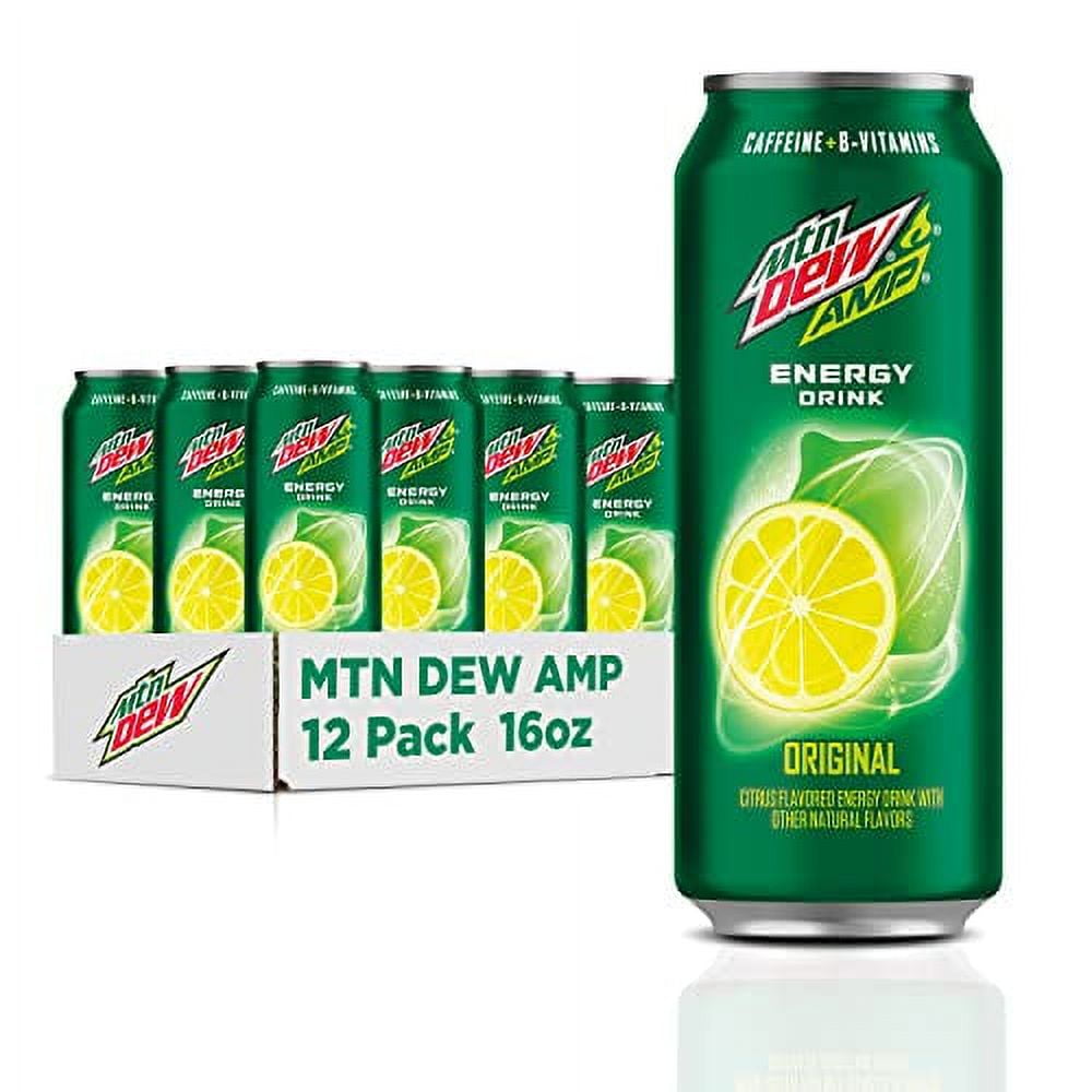 Mountain Dew AMP Energy Original Caffeine B Vitamins 16 Fl Oz Can Pack of 12 - Walmart.com