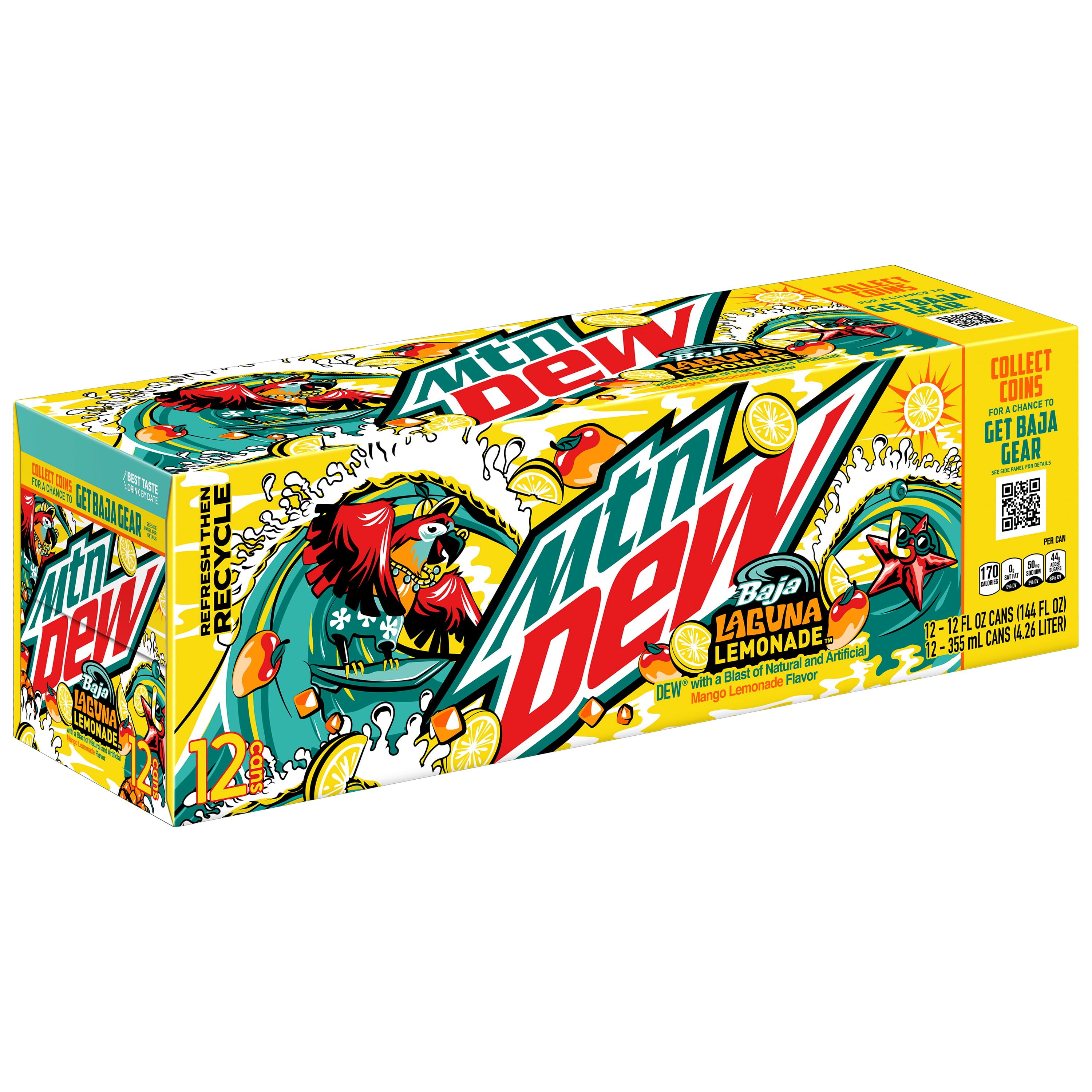Mountain Dew Baja Soda, Laguna Lemonade Flavor, 12 Fl Oz, Pack of 12 ...