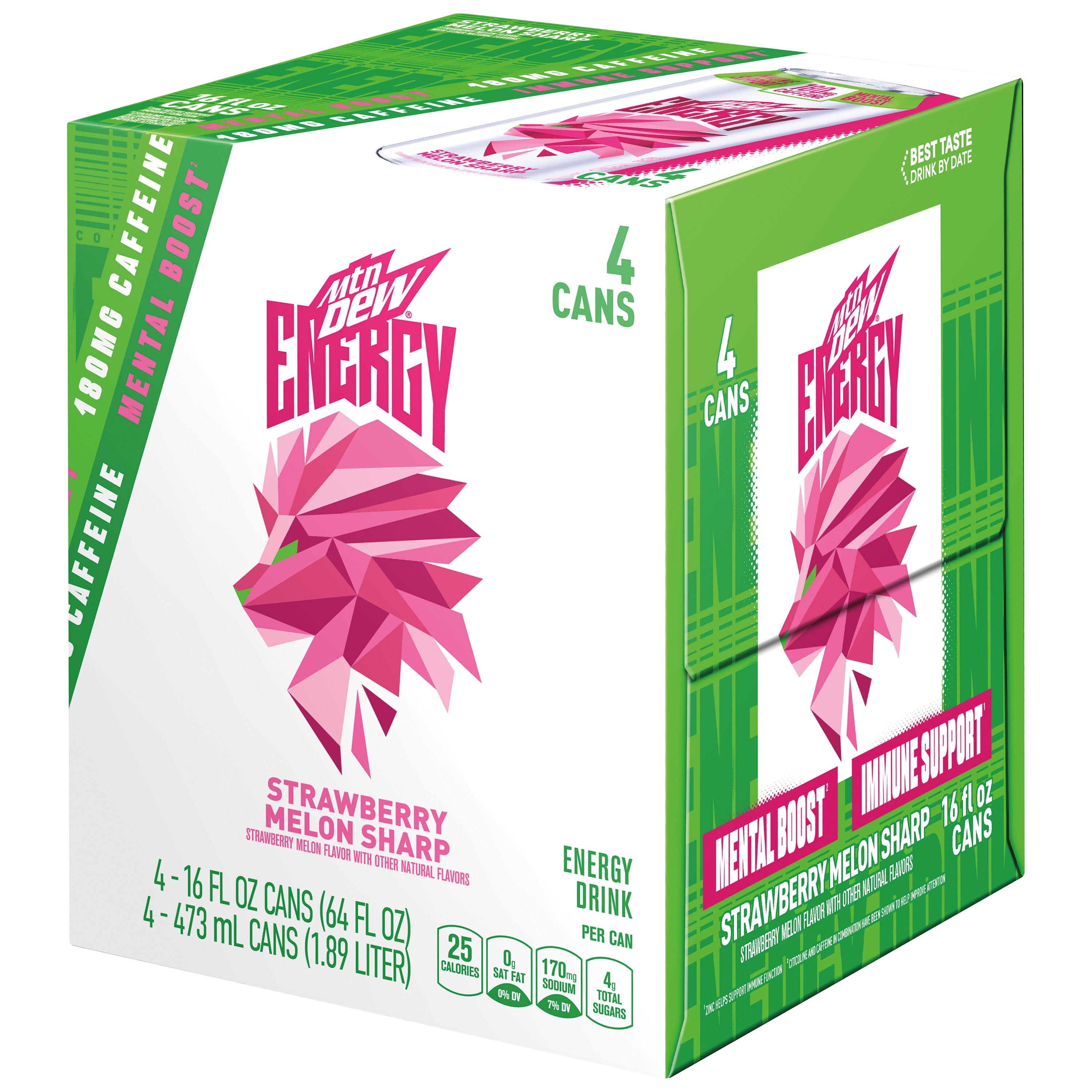 Mtn Dew Energy Drink Strawberry Melon Sharp, 16 fl oz, 4 Count Cans ...