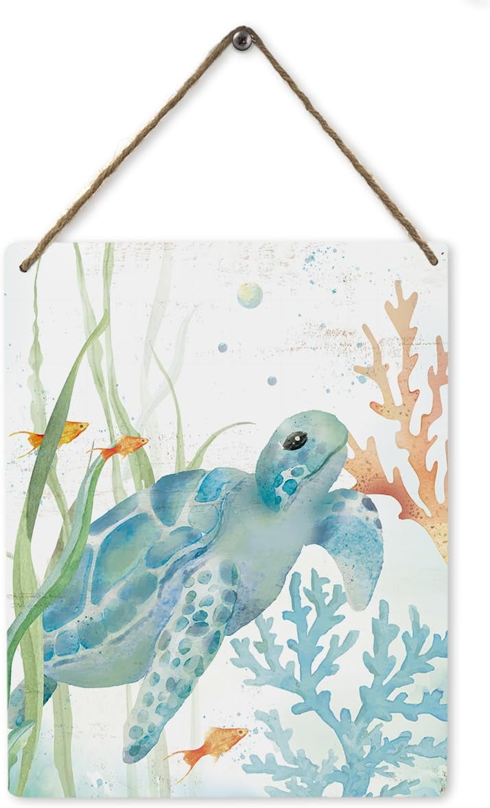 Mtrgdn Summer Decor，Watercolor Sea Turtle Coastal Beach Wooden Wall Art ...