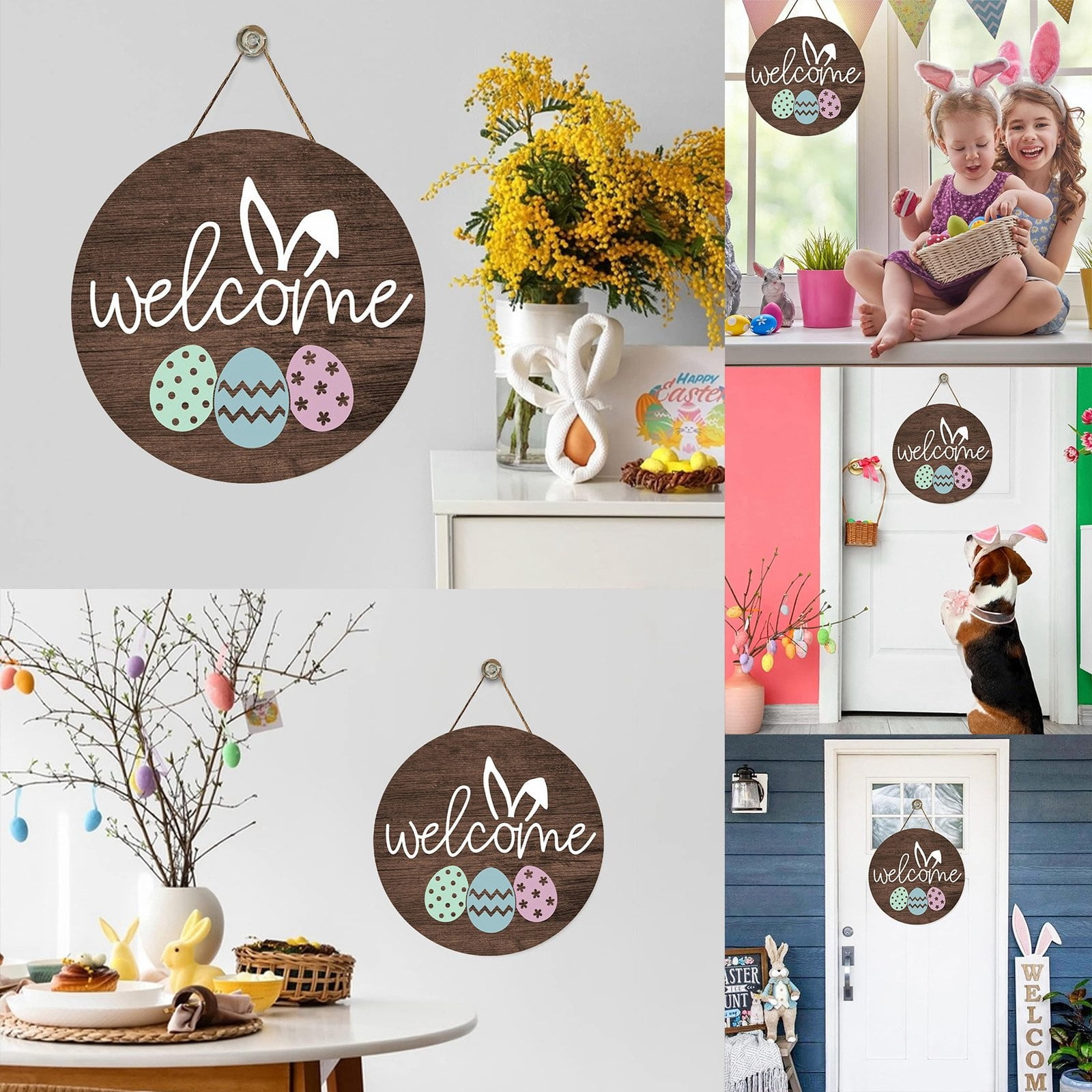 MtsDJSKF Easter Door Sign Welcome Sign Wooden Farmhouse Home Sign Door ...