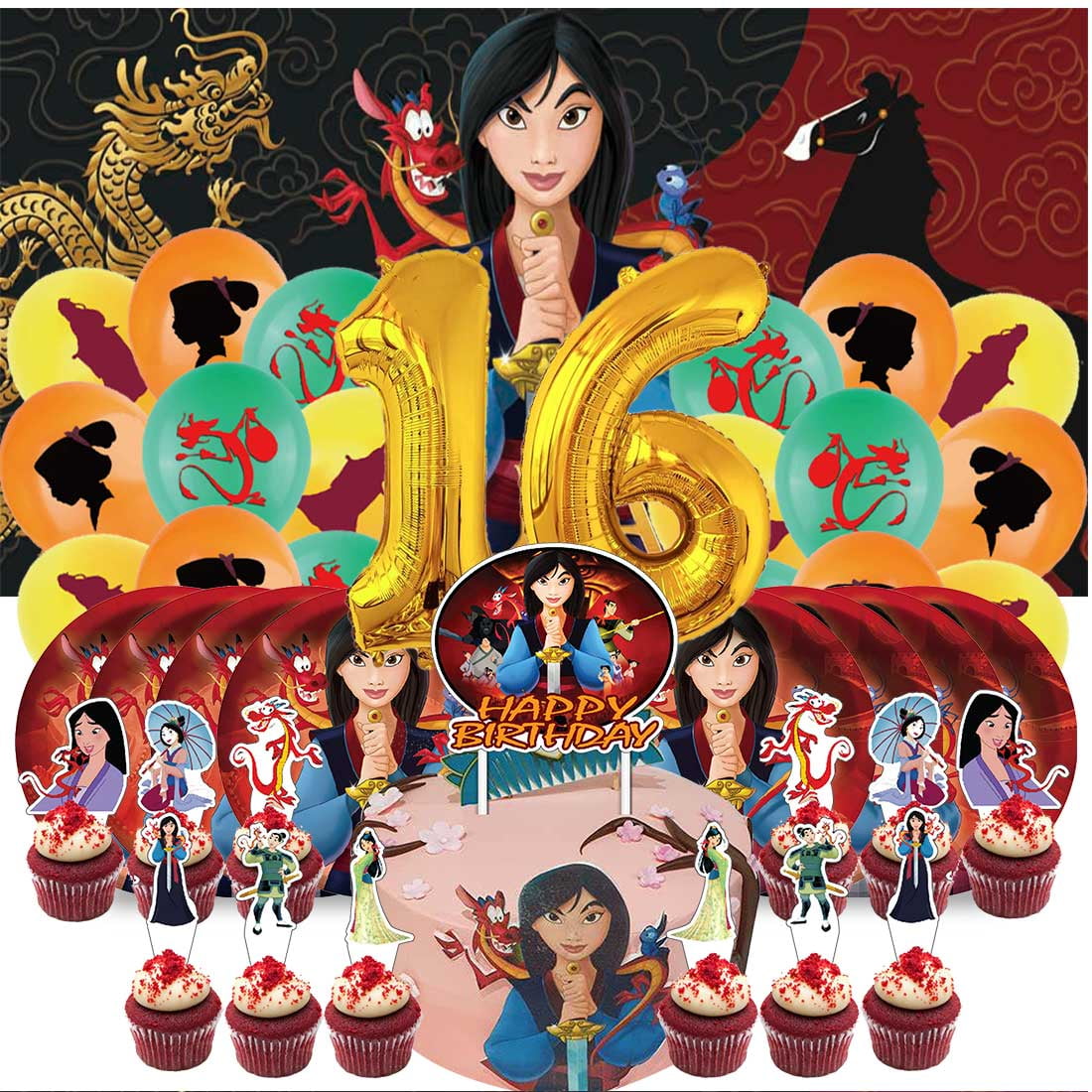 Mu Lan princess Balloons Party Supplies 16th Decor Tableware Birthday ...