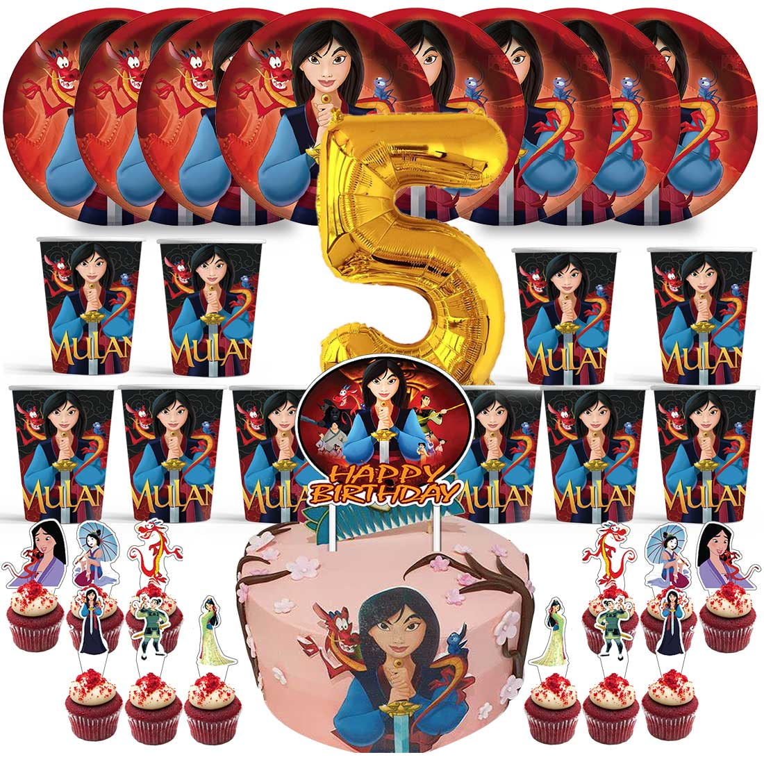 Mu Lan princess Birthday 5th Cups Party Supplies Plates Fans ...