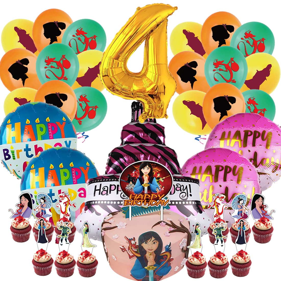 Mu Lan princess Party Supplies 4th Decor Kit Balloons Birthday Cake ...