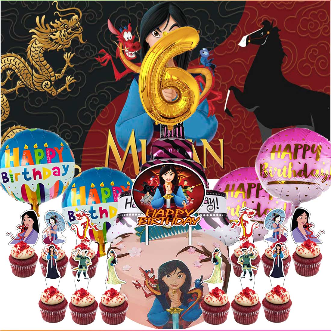 Mu lan Princess Party Supplies Decor 6th Kit Balloons Birthday Cake ...