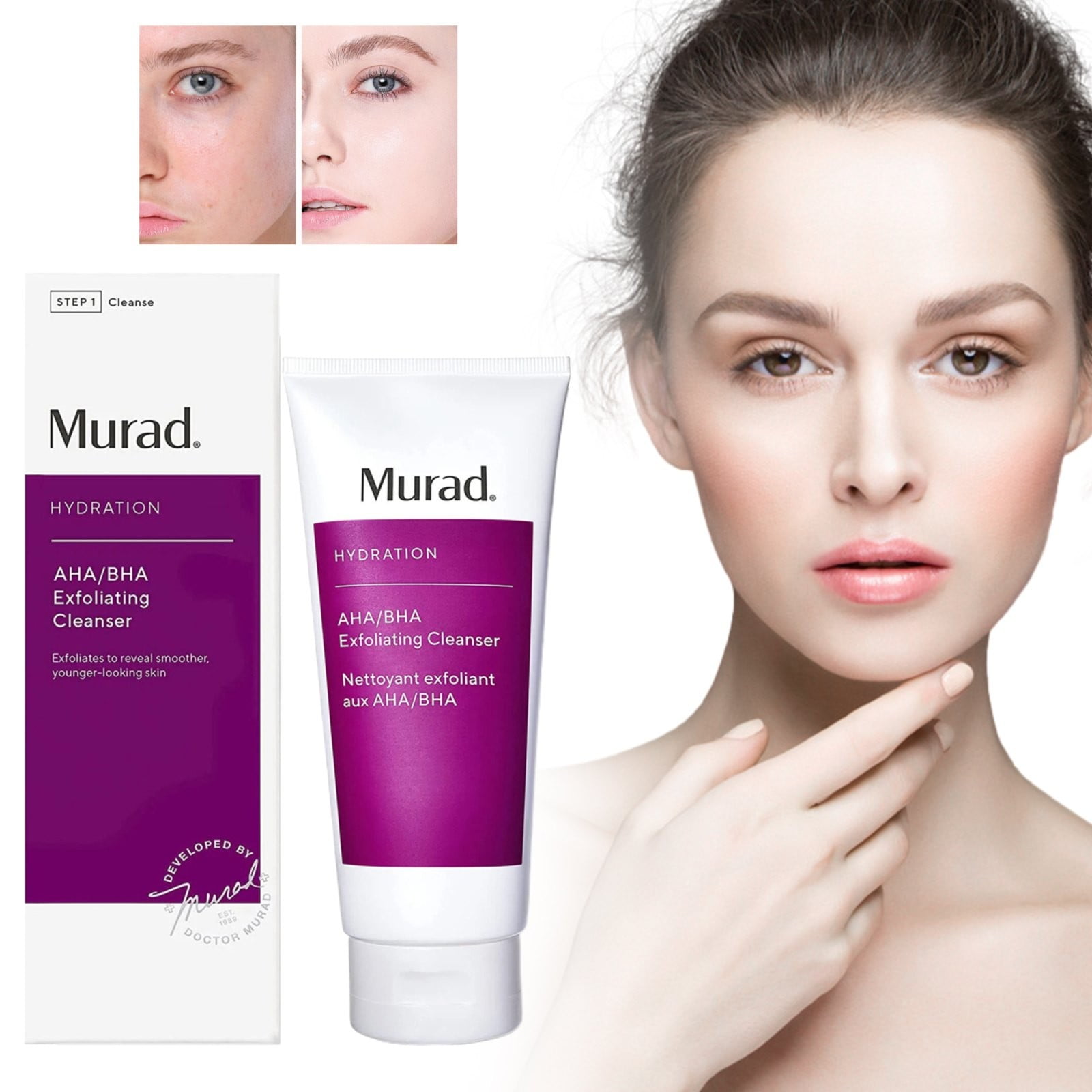 Mu-rad Face Exfoliator, Mu-rad Face Wash, AHA/BHA Exfoliating Cleanser, Hydration Exfoliating ...
