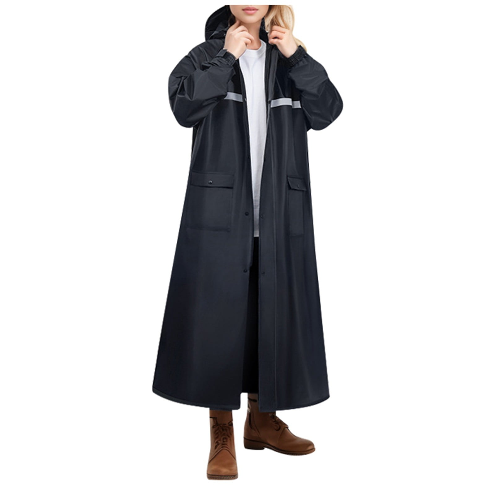 MuXi Women's Long Raincoat with Detachable Hood Heavy Duty Double ...