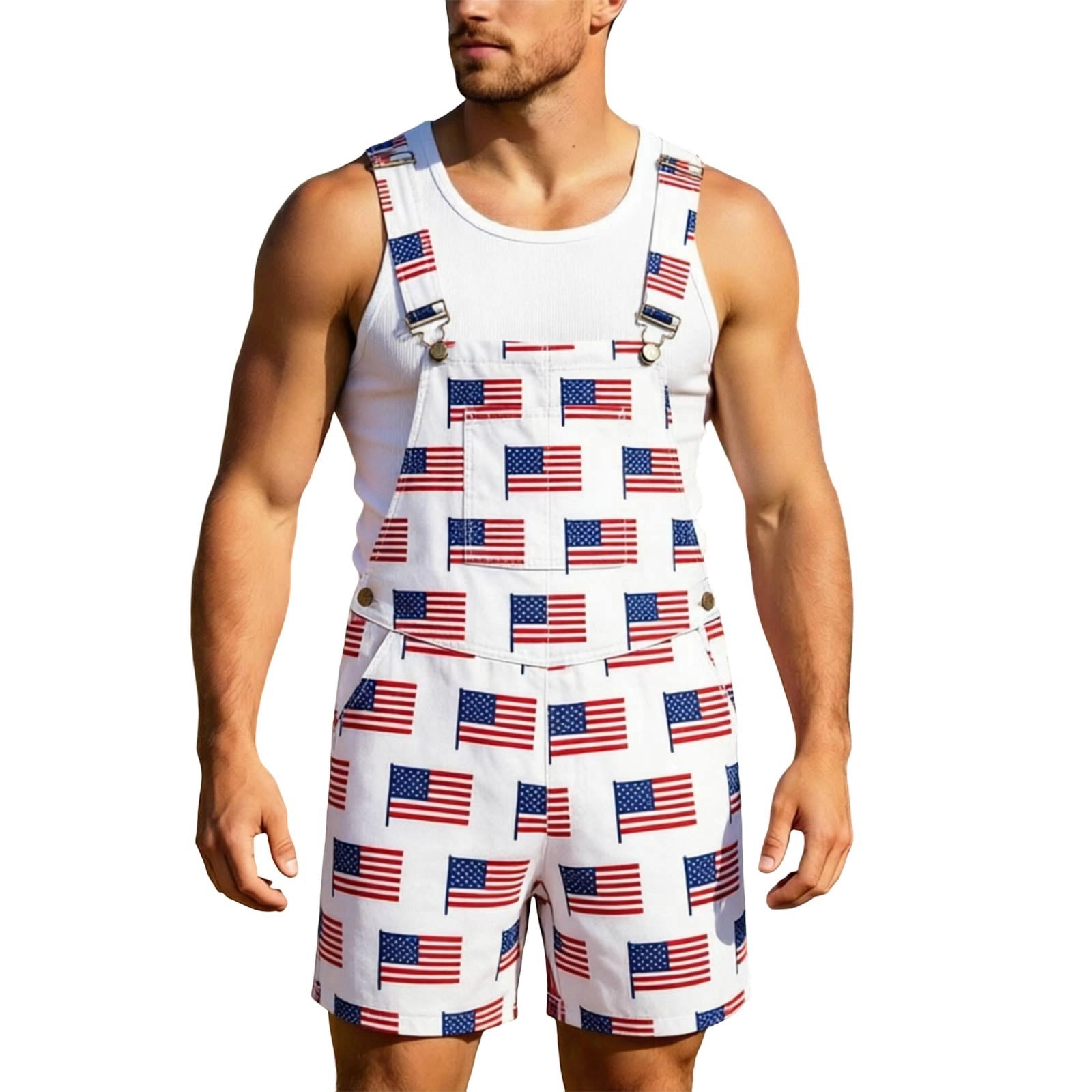 MuXiKeJi Clothes American Flag Overalls Men 4th Of July Boho Romper ...