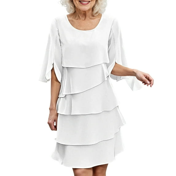 MuXiKeJi Clothes Elegant Tiered Casual Dress for Women Loose Fit Round ...