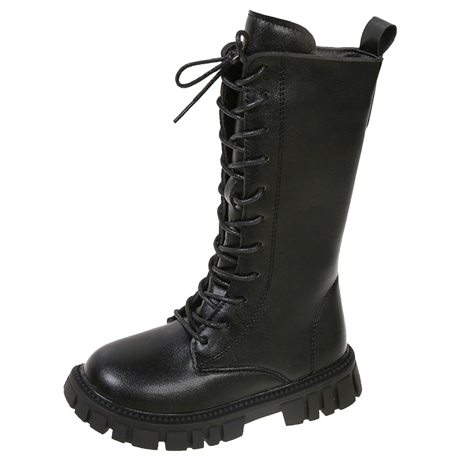 MuXiKeJi Clothes Girls Lace Up Riding Boots Mid Calf Combat Boots PU ...