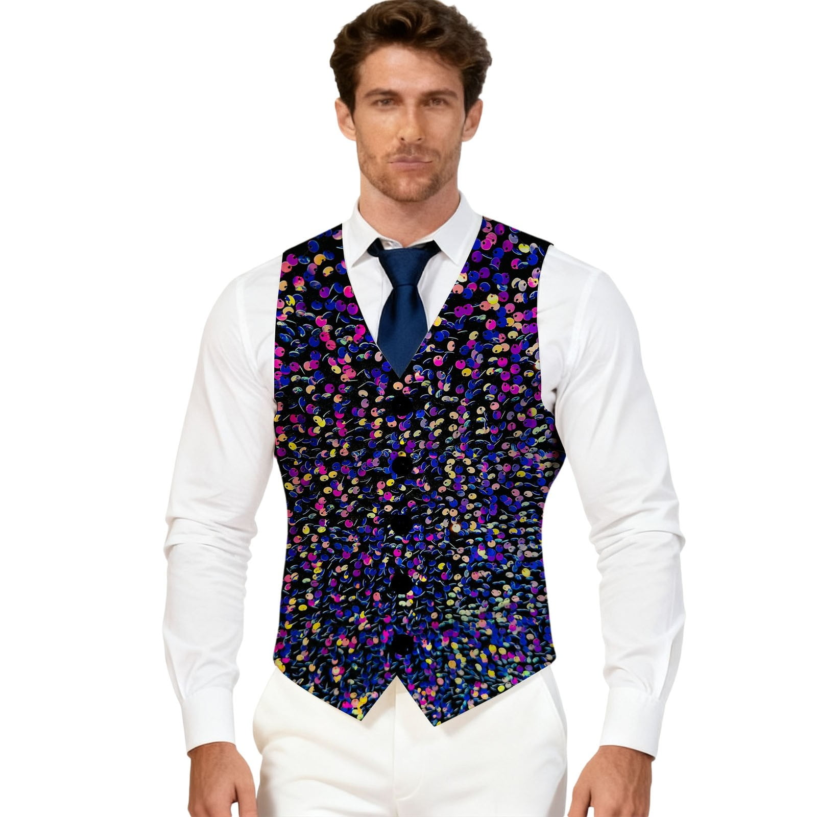 MuXiKeJi Clothes Sequin Vest Party Formal V-neck Shiny Waistcoat Bowtie ...