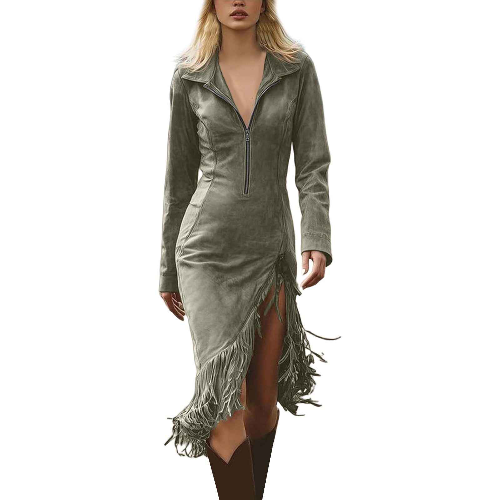 MuXiKeJi Clothes Western Fringe Bodycon Dress Elegant Long Sleeve Party ...