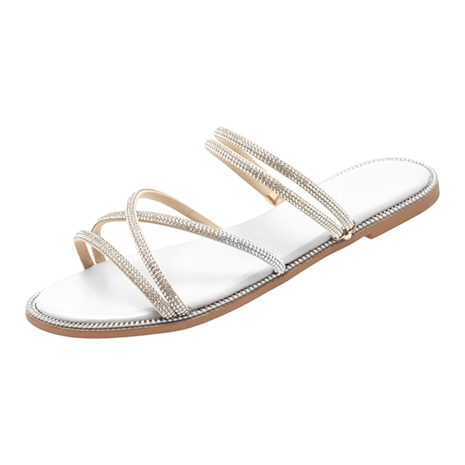 MuXiKeJi Clothes Women's Rhinestone Strappy Open Toe Slide Sandals on ...