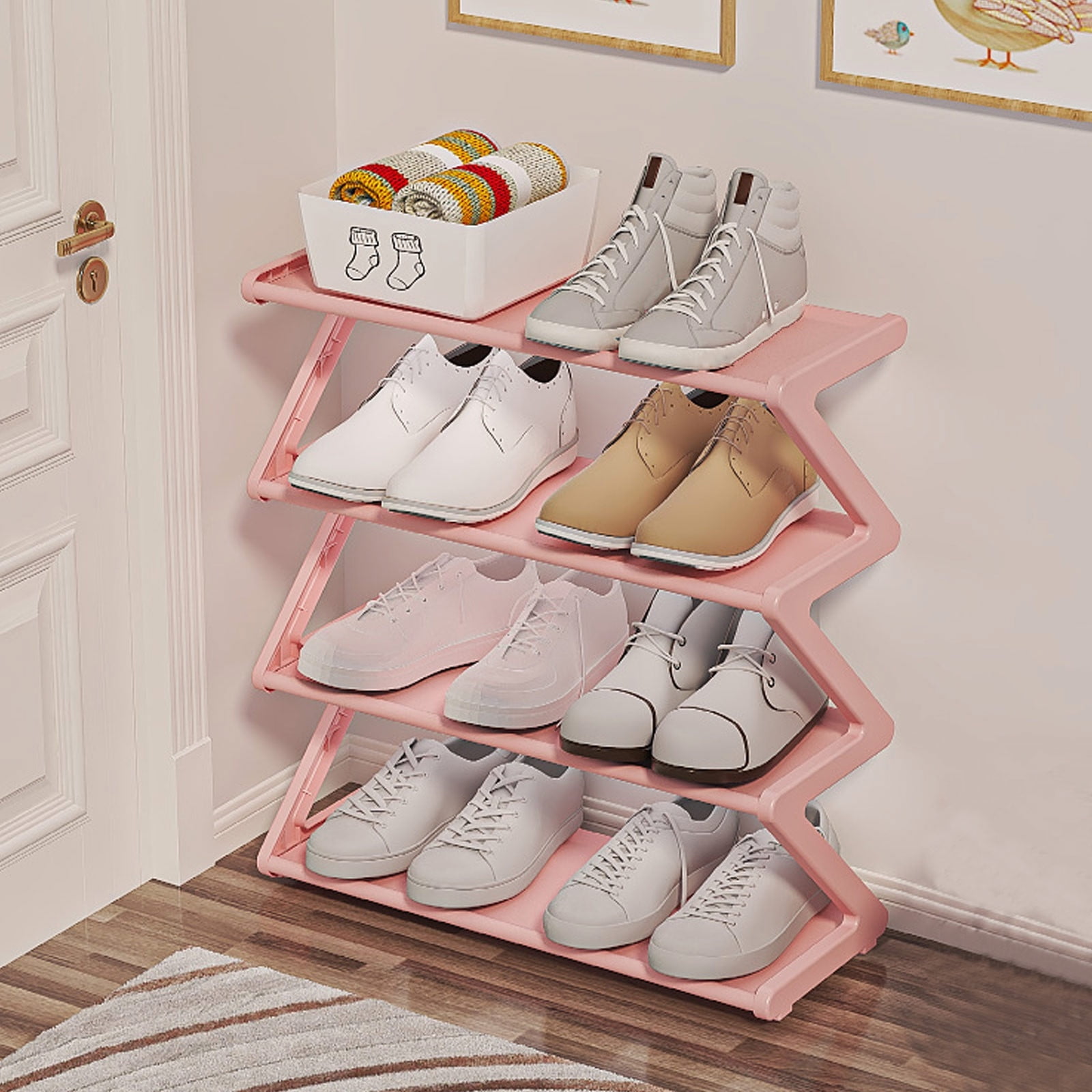 MuYan 4-Tier Shoe Rack,Stackable Multi-Function Wire Grid Shoe ...