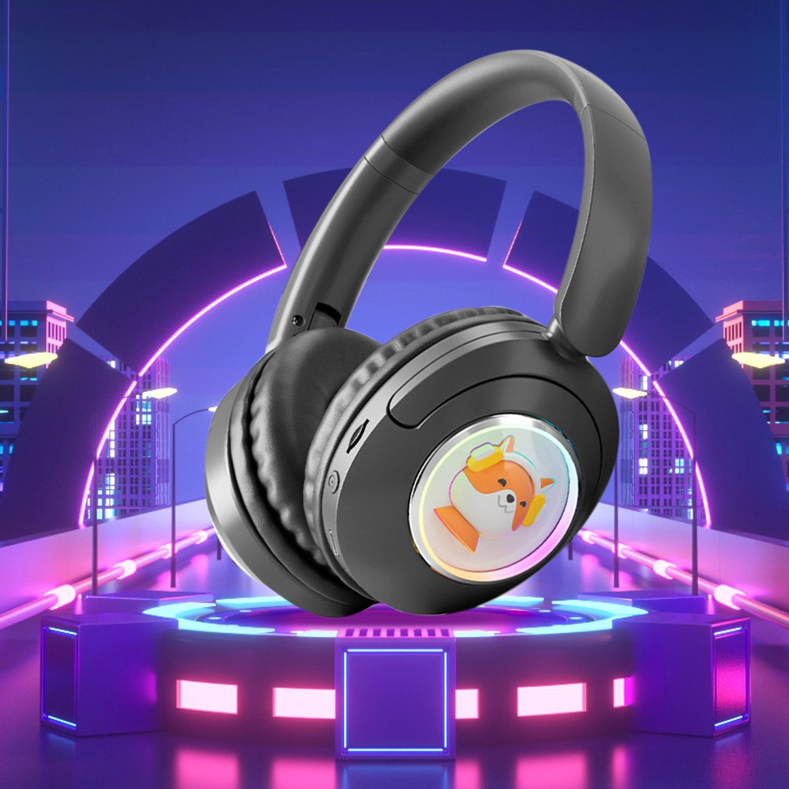 MuYan Bluetooth 5.3 Wireless Headset with RGB Light Effect HIFI Sound ...