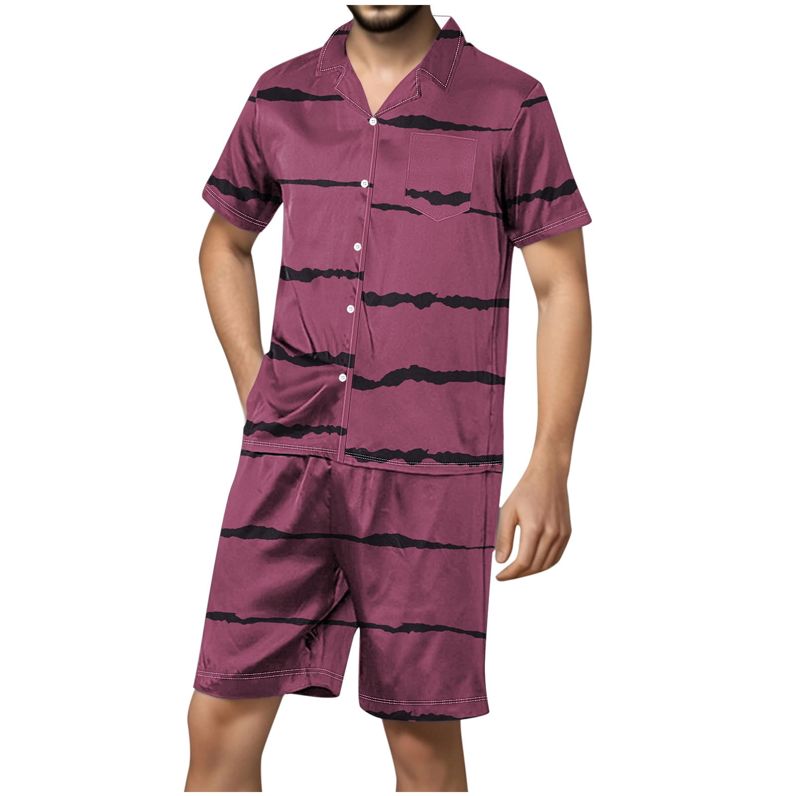 MuZeFu Pajama Set for Men 2 Piece Short Men Casual Turndown Button ...