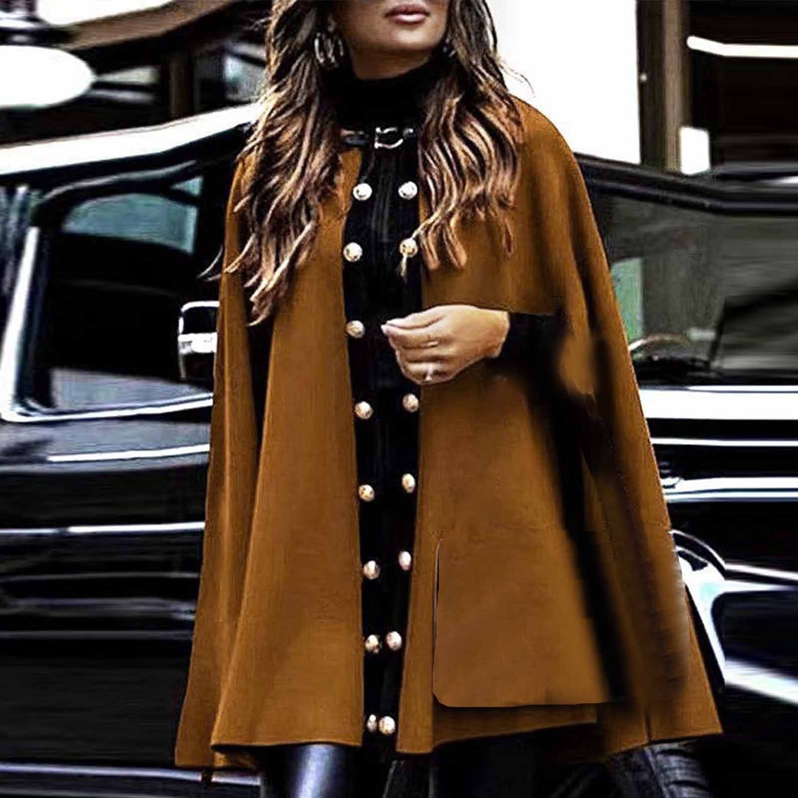 MuZeFu Womens Clothes Fall Winter Women's Cape Short Trench Coat Nee ...
