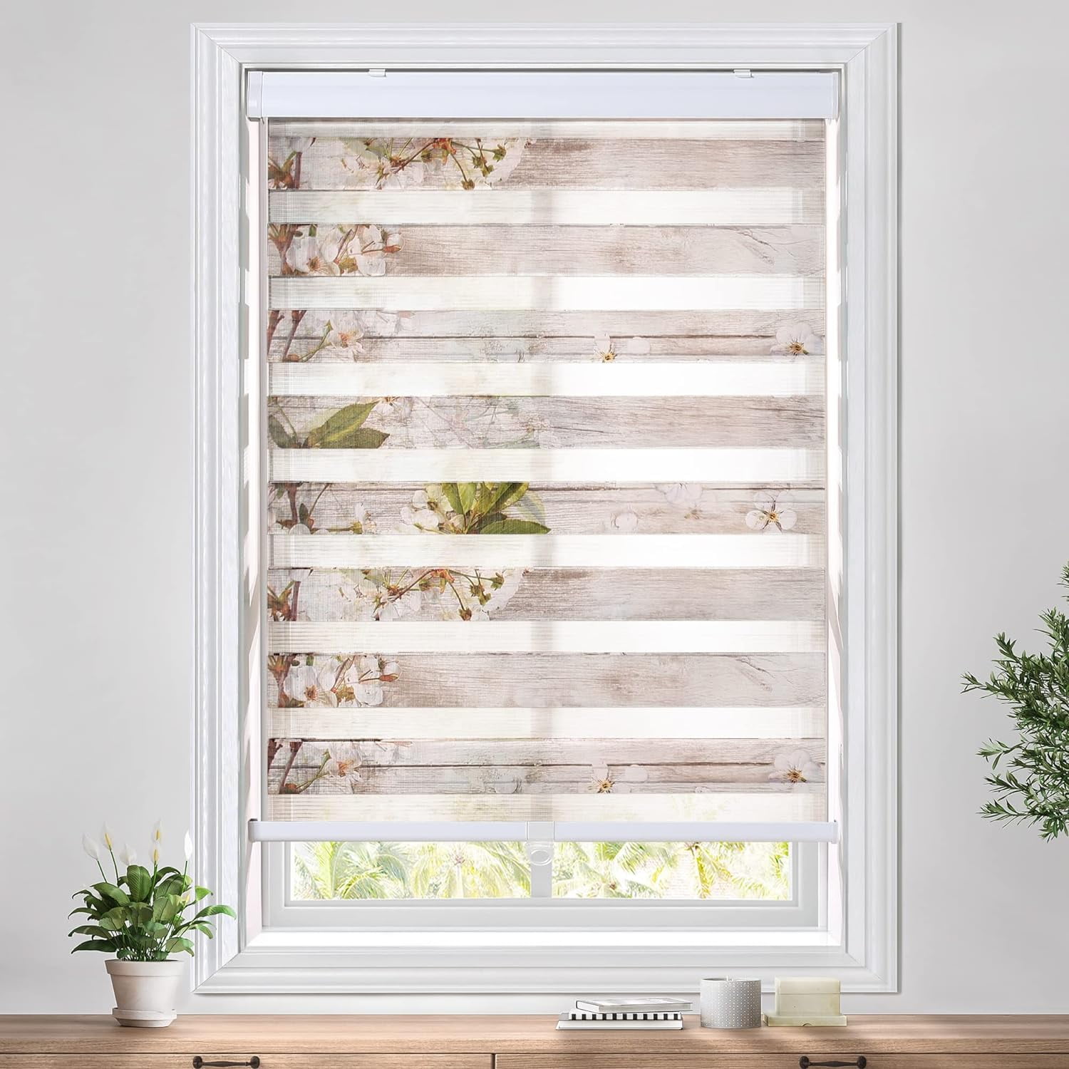 Muanna Cordless Dual Layer Zebra Roller Shades, Printed Pattern Light ...