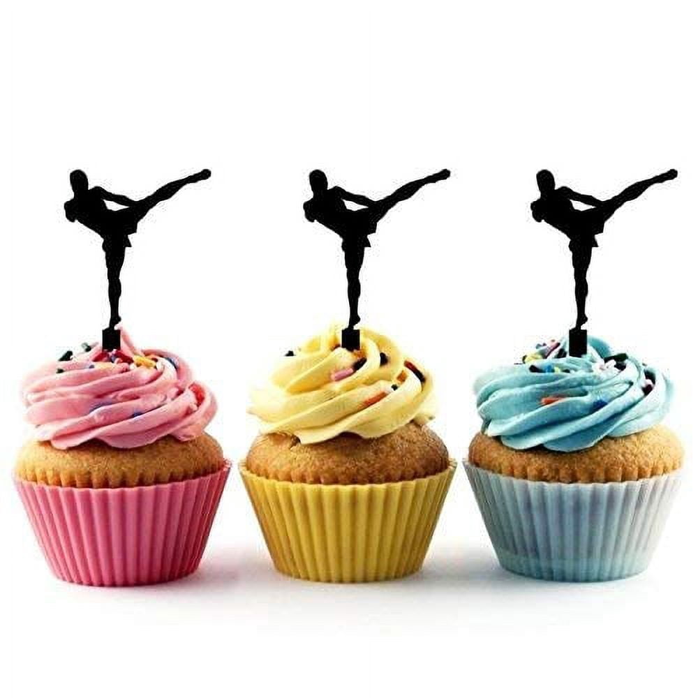 Muay Thai Kickboxing Martial Artist Silhouette Acrylic Cupcake Toppers ...