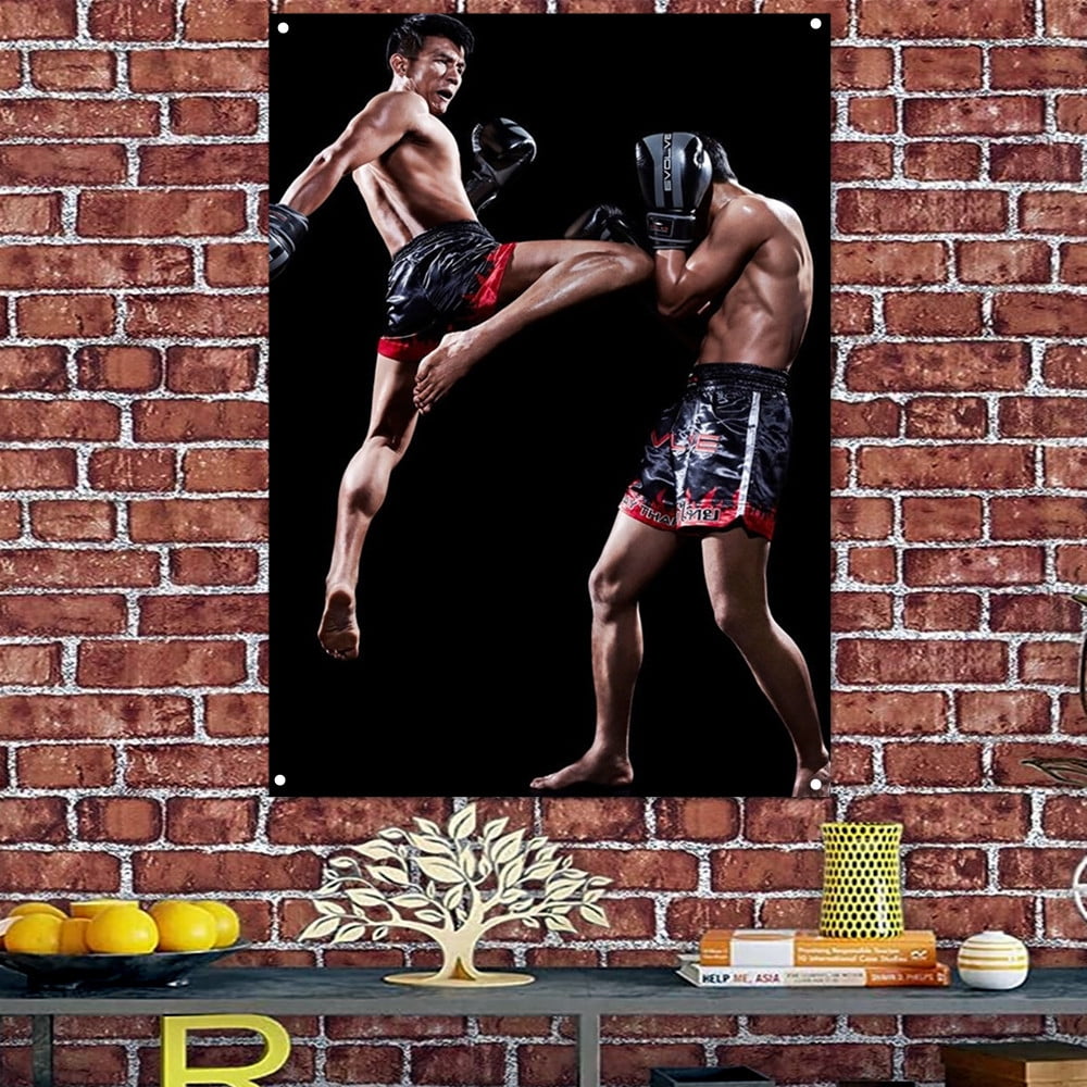 Muay thai flying knee Wallpaper Poster Hanging Cloth Wall Art Exercise ...