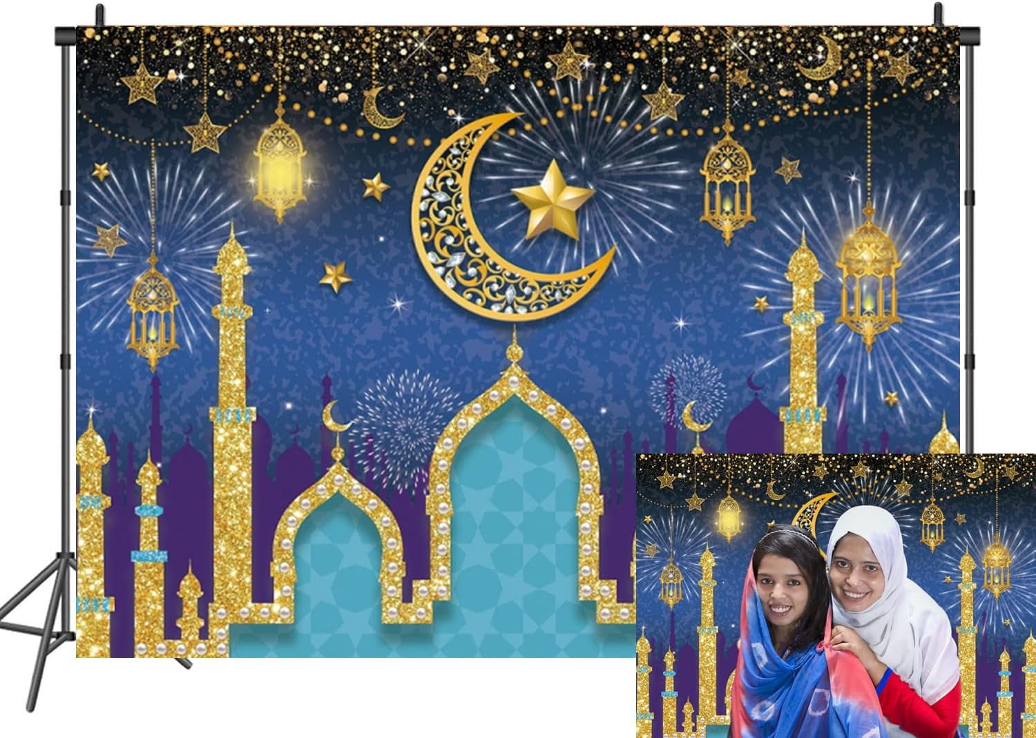 Mubarak Background Muslim Arabian Night Backdrop Lantern Moon Star ...