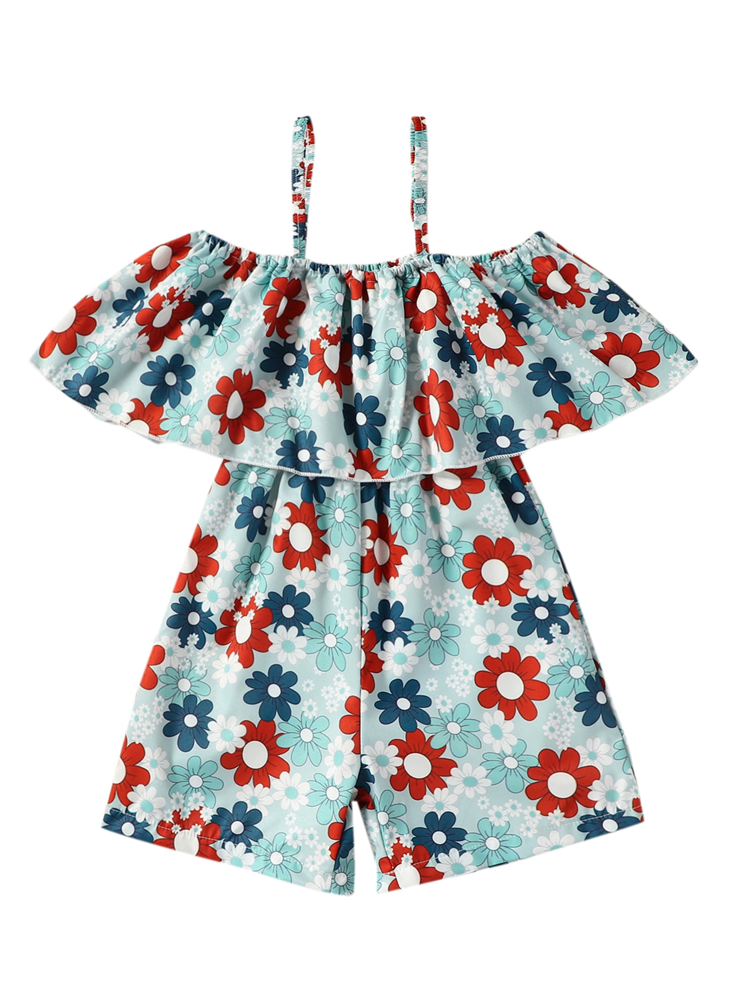 Mubineo 4th of July Kids Girls Playsuit Flower Print Ruffles Boat Neck ...