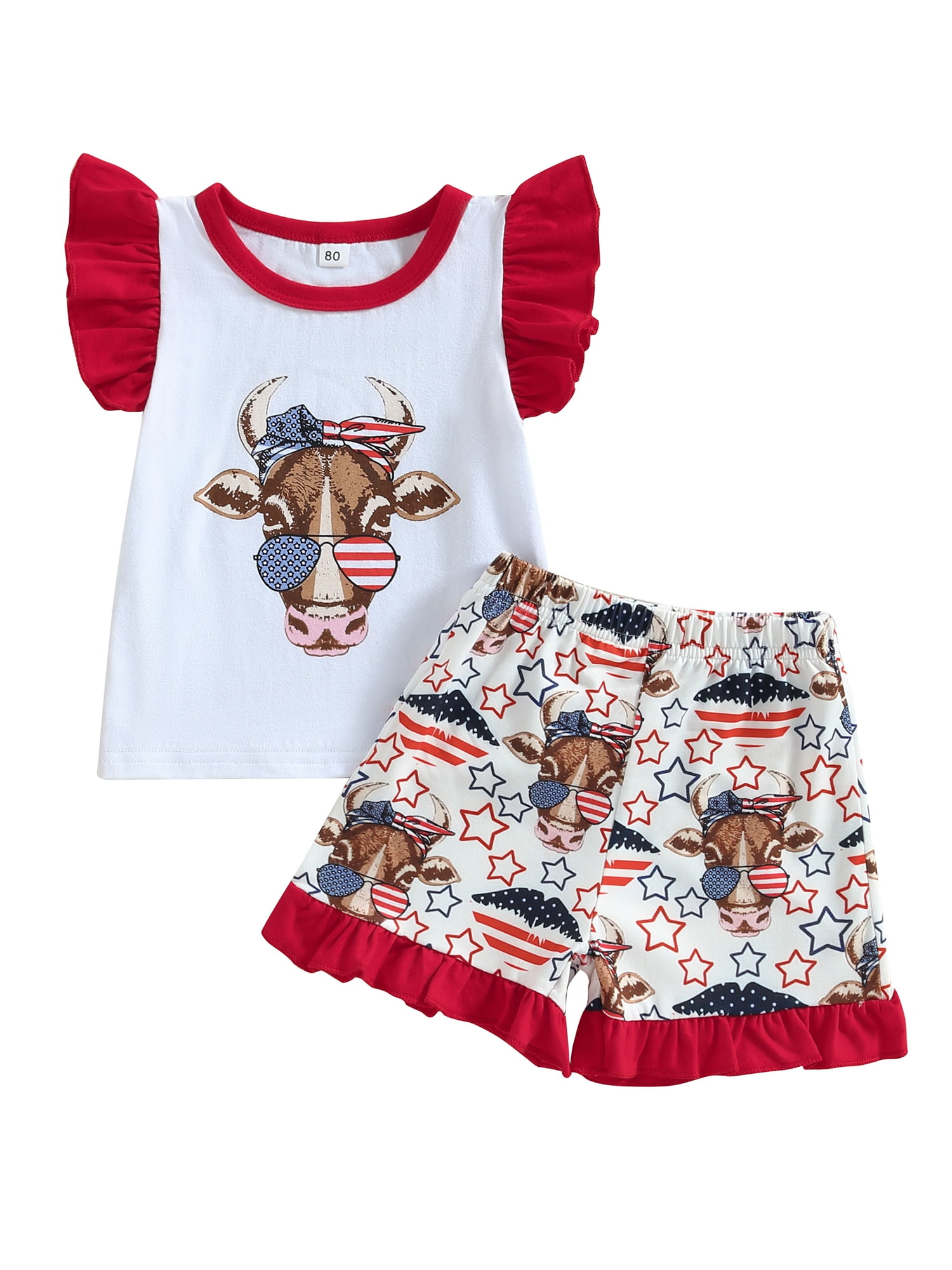 Mubineo Baby Girls Indenpendence Day Shorts Set, Fly Sleeve Cow Head ...