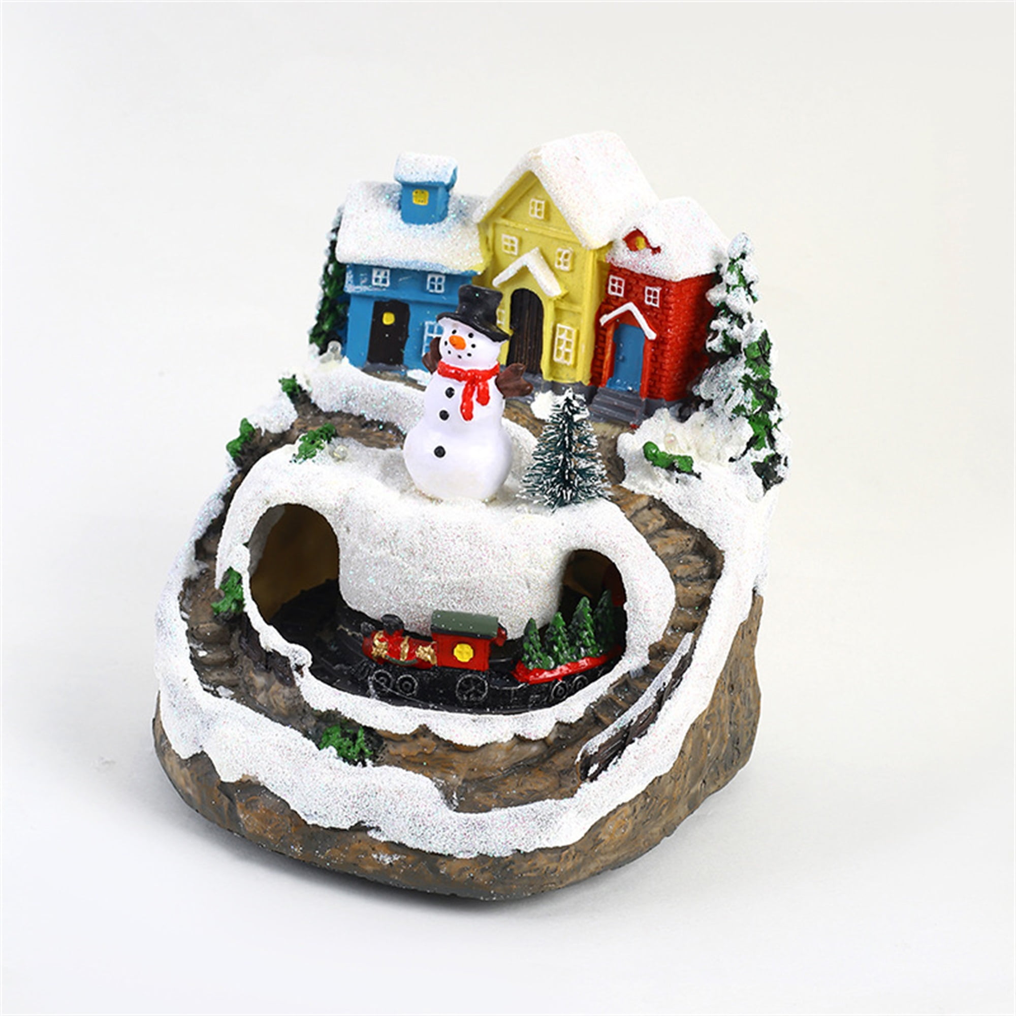Mubineo Christmas Ornaments with Lights Resin Rotating Train House ...